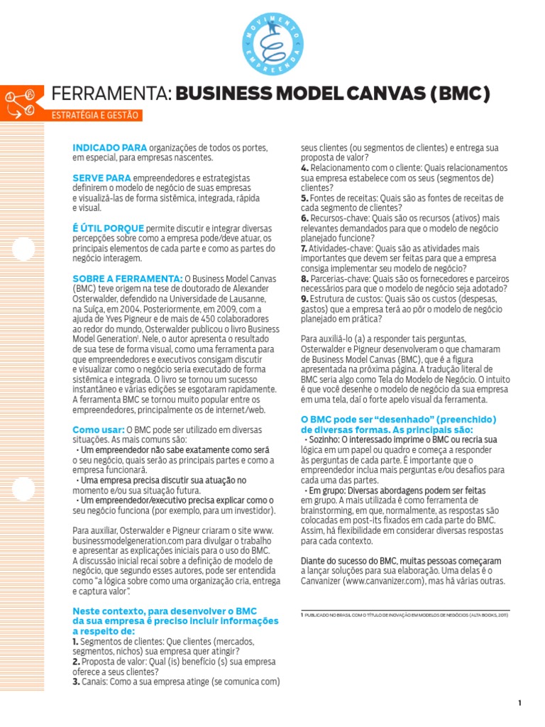 BMC - Business Model Canvas | PDF | Empresa Startup | Microempresas e ...