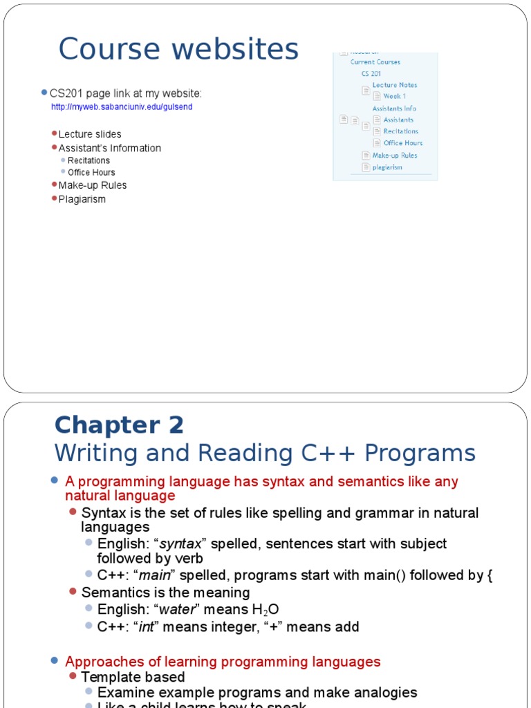 Course Websites: CS201 Page Link at My Website | PDF | Reserved Word | C++