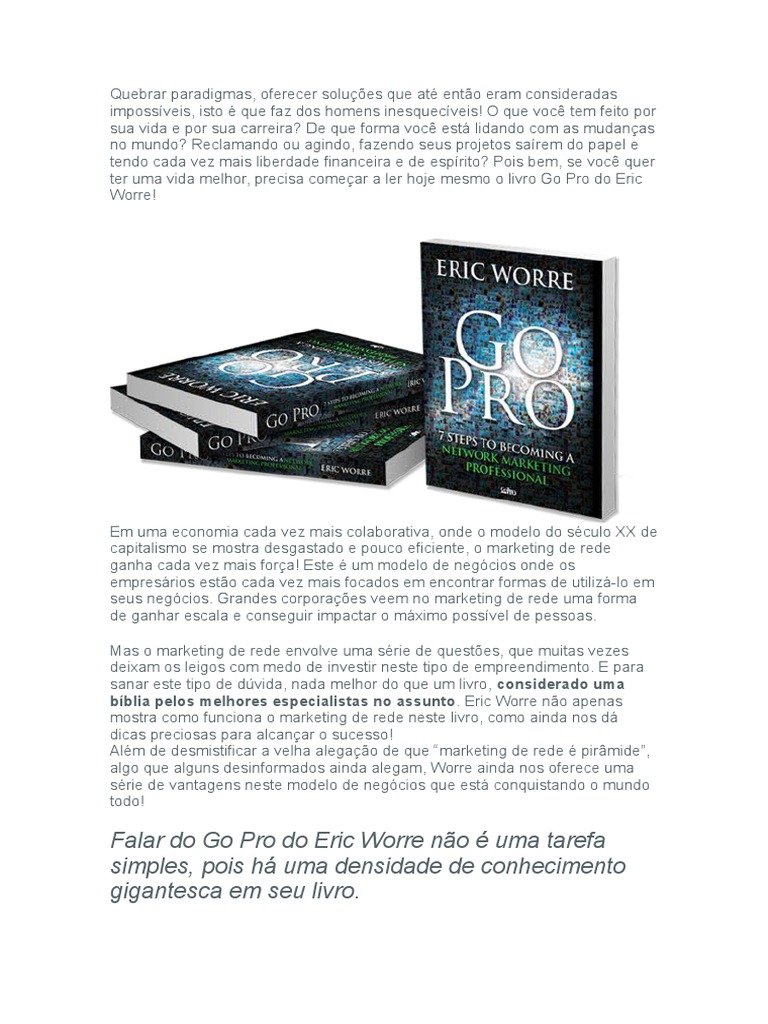 Resumo do Livro Go Pro de Eric Worre | PDF | Marketing multinível ...