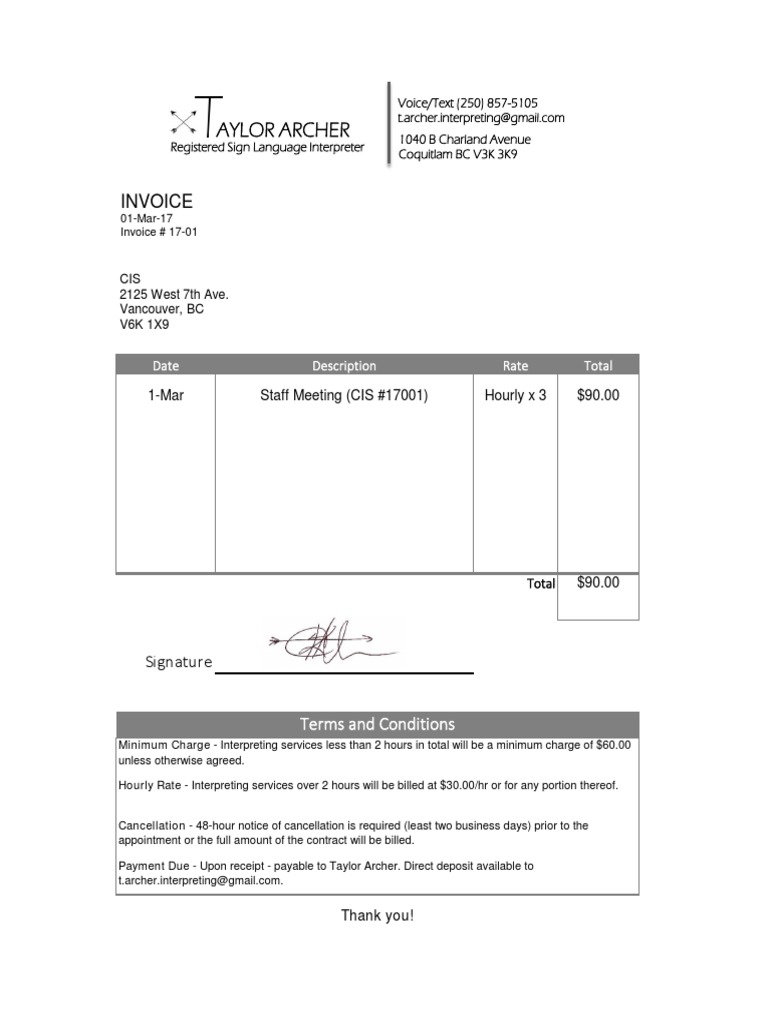 Taylor Invoice 17-01 | PDF | Invoice | Receipt