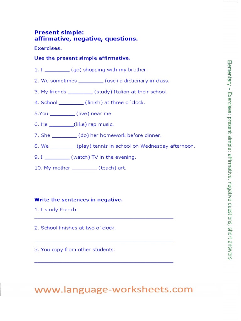 Present Simple Exercises: Affirmative & Negative | PDF | Language Arts ...