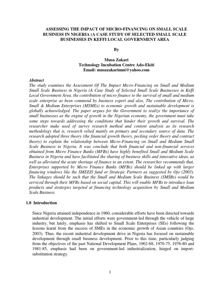 Research Paper Small and Medium Scale Business | PDF | Microfinance ...