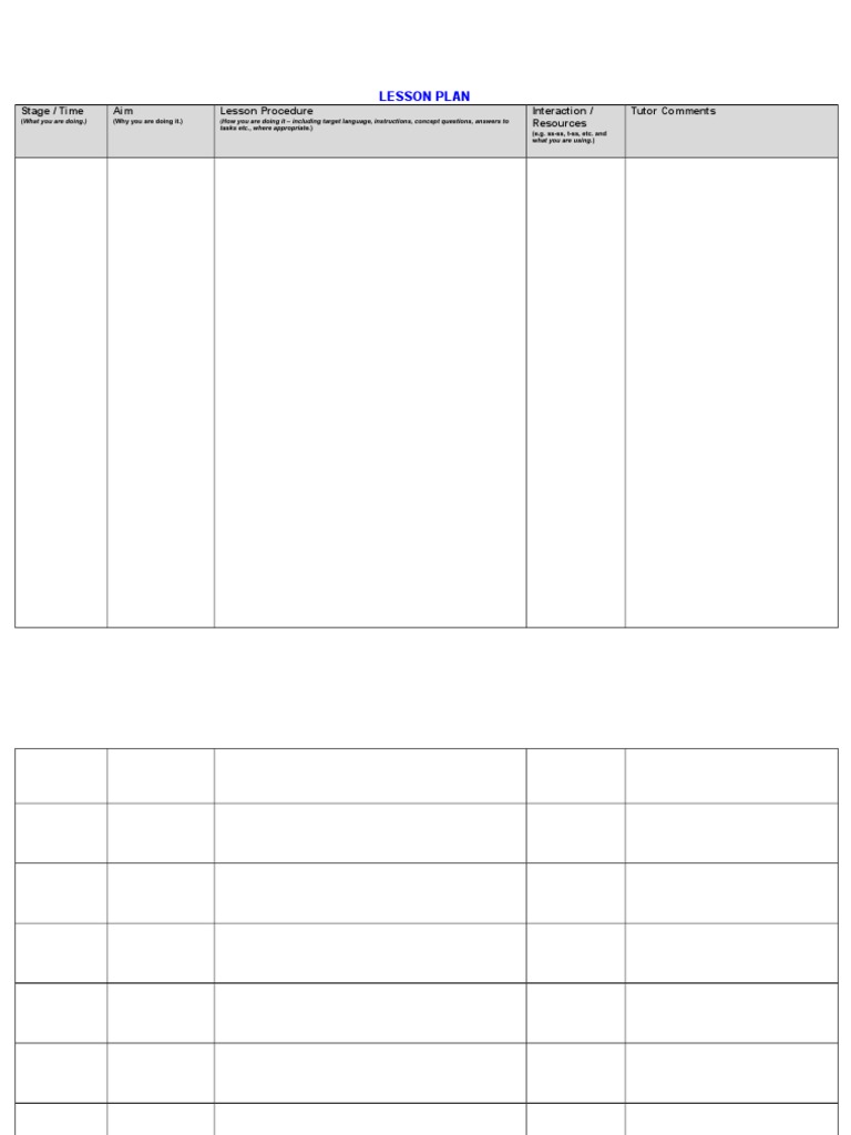 Lesson Plan: Stage / Time Aim Lesson Procedure Interaction / Resources ...