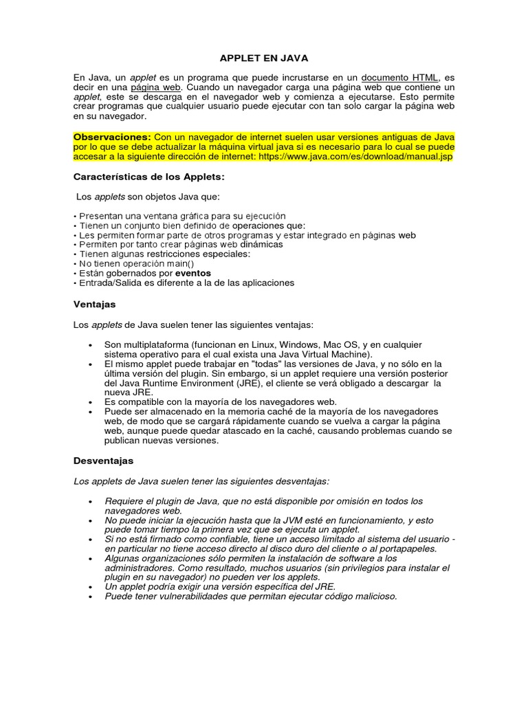 Introducción A Los Applets en Java PDF | PDF | Java (lenguaje de programación) | Navegador web