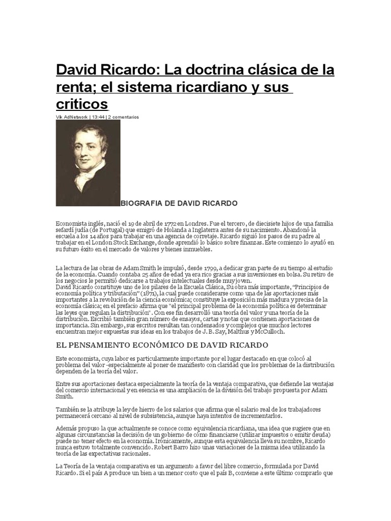 Biografia de David Ricardo | PDF | Ciencias económicas | Economias