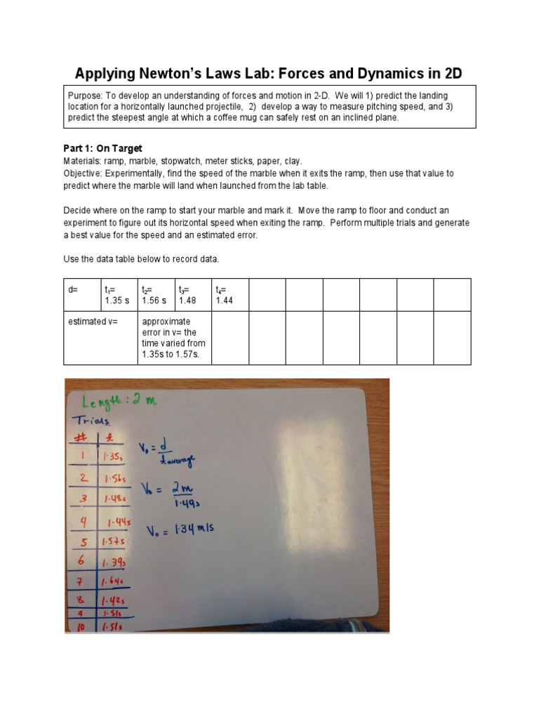 Applying Newton's Laws Lab: Forces and Dynamics in 2D: Part 1: On ...