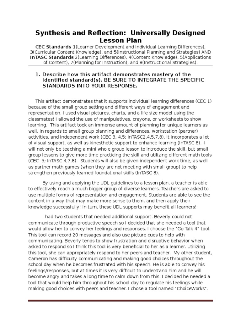 Udl LP Synthesis and Reflection Template 1 | PDF | Differentiated ...