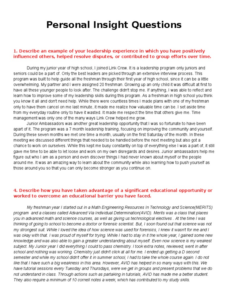 Personal Insight Questions | PDF | Leadership | Science