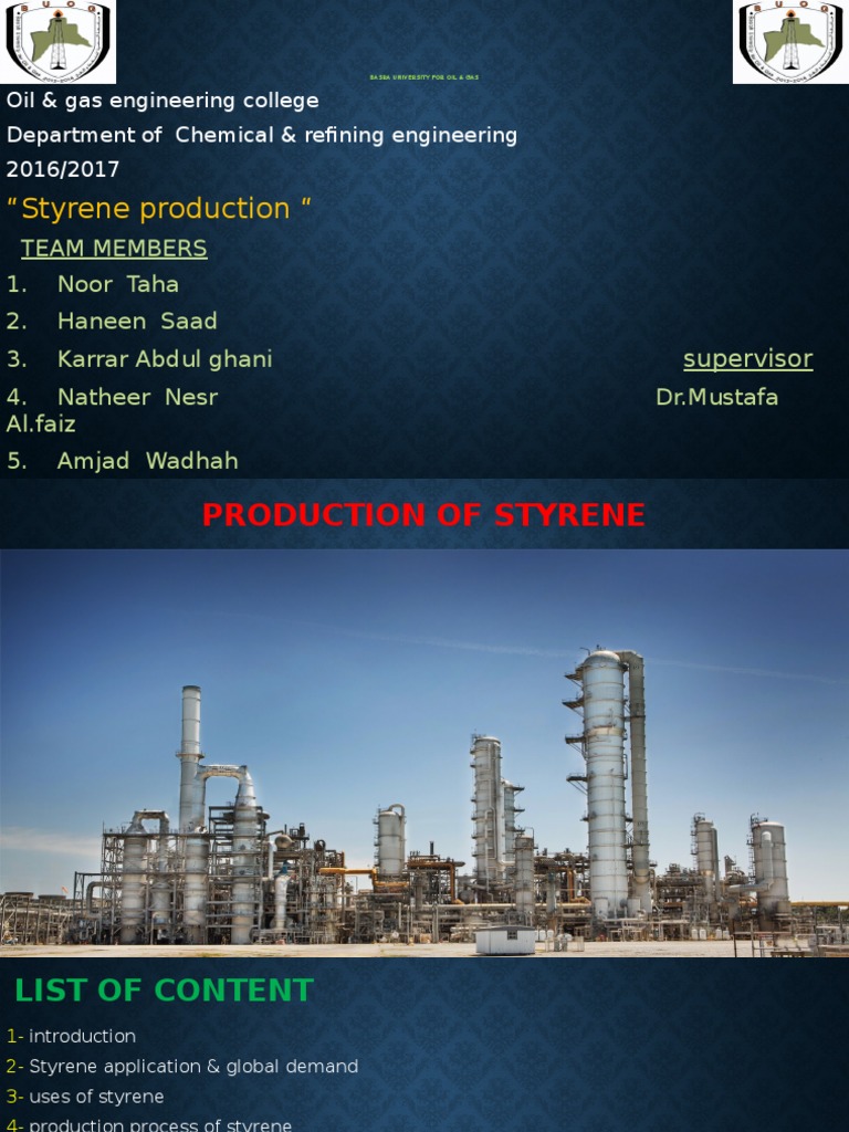 Presentation of Styrene Project | PDF | Catalysis | Benzene