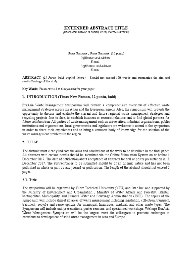 EWMS 2018 Extended Abstract Template | PDF | Abstract (Summary) | Waste ...