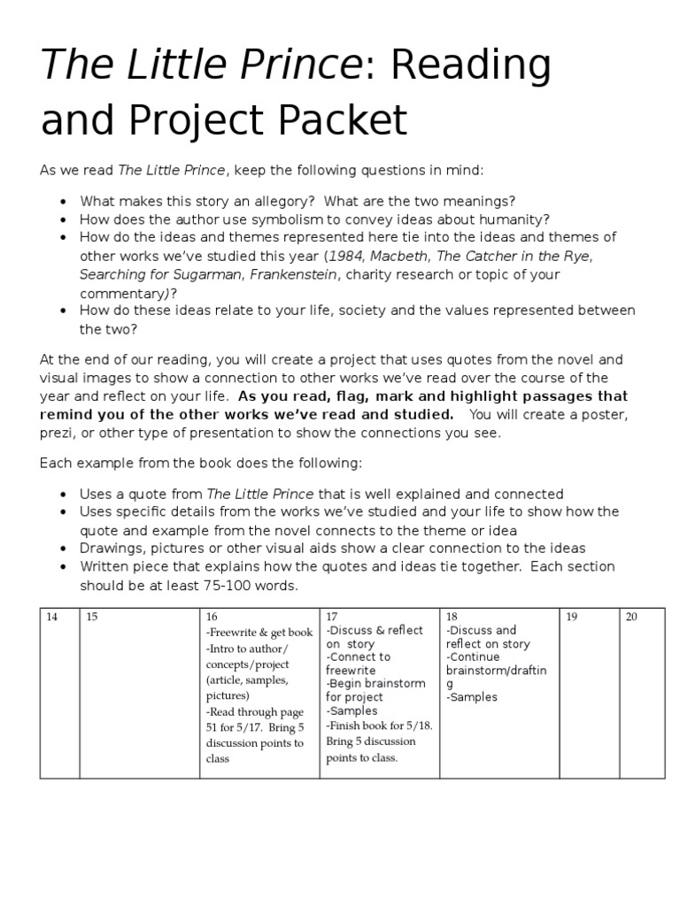 The Little Prince Project Handout | PDF | The Little Prince | Science