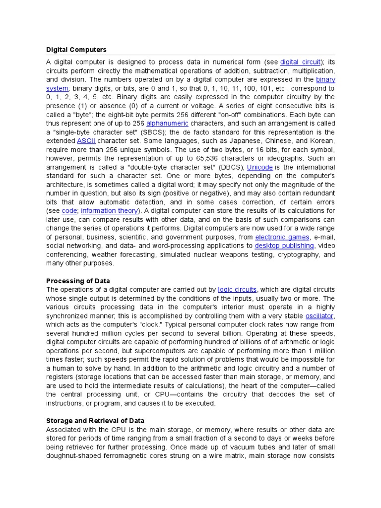 An In-Depth Explanation of Digital Computers: Their Components, Operations, Storage Methods and ...