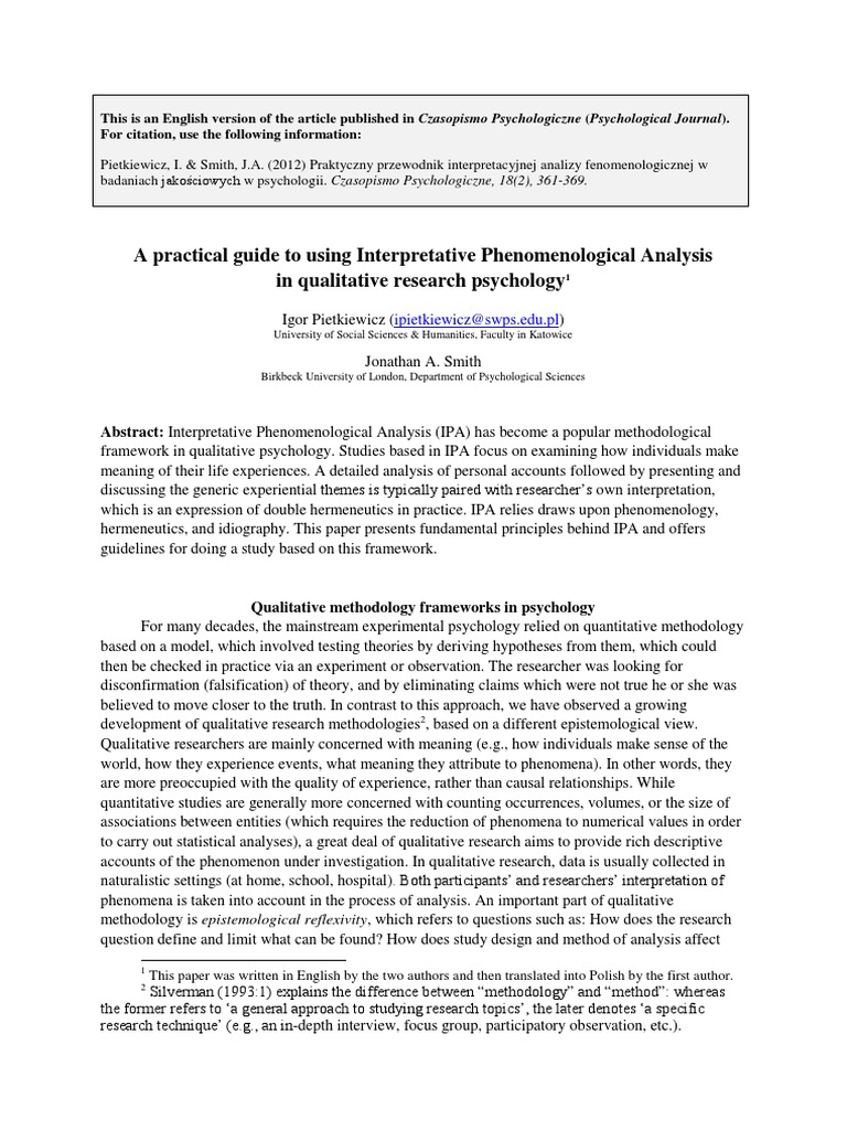 A Practical Guide To Using IPA (Pietkiewicz&Smith) | PDF | Qualitative ...