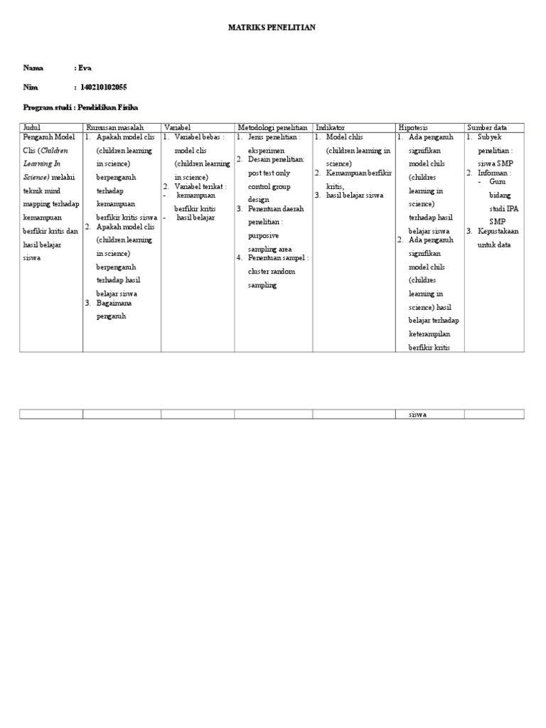 Matriks Penelitian | PDF