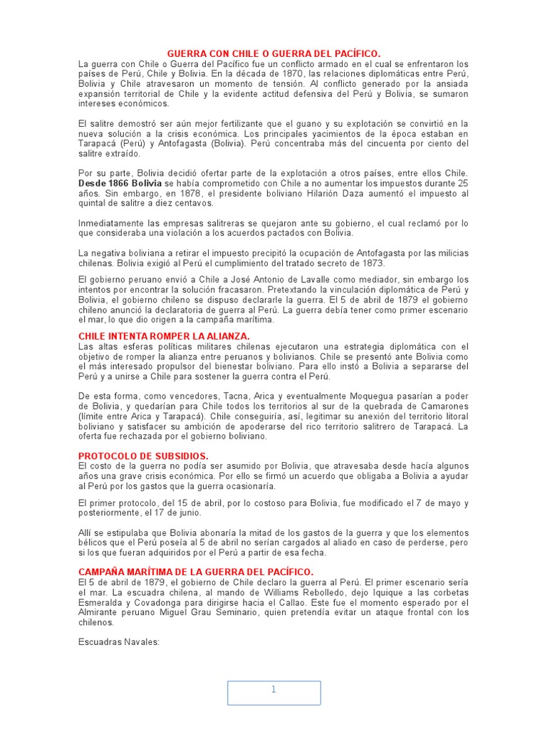 Guerra del Pacífico: Causas y Consecuencias | PDF | Chile | Perú