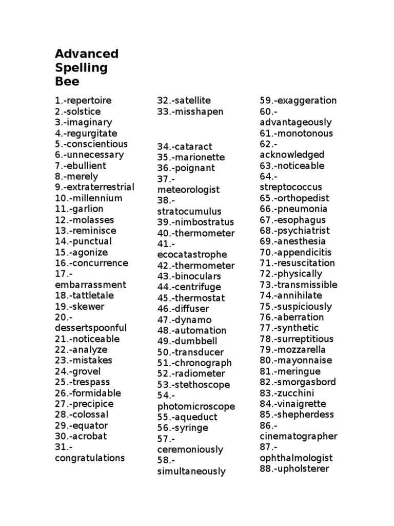 Advanced Spelling Bee | PDF | Wellness | Medical