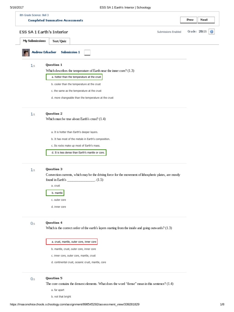 ESS SA 1 Earth's Interior: Test/Quiz | PDF | Mantle (Geology ...