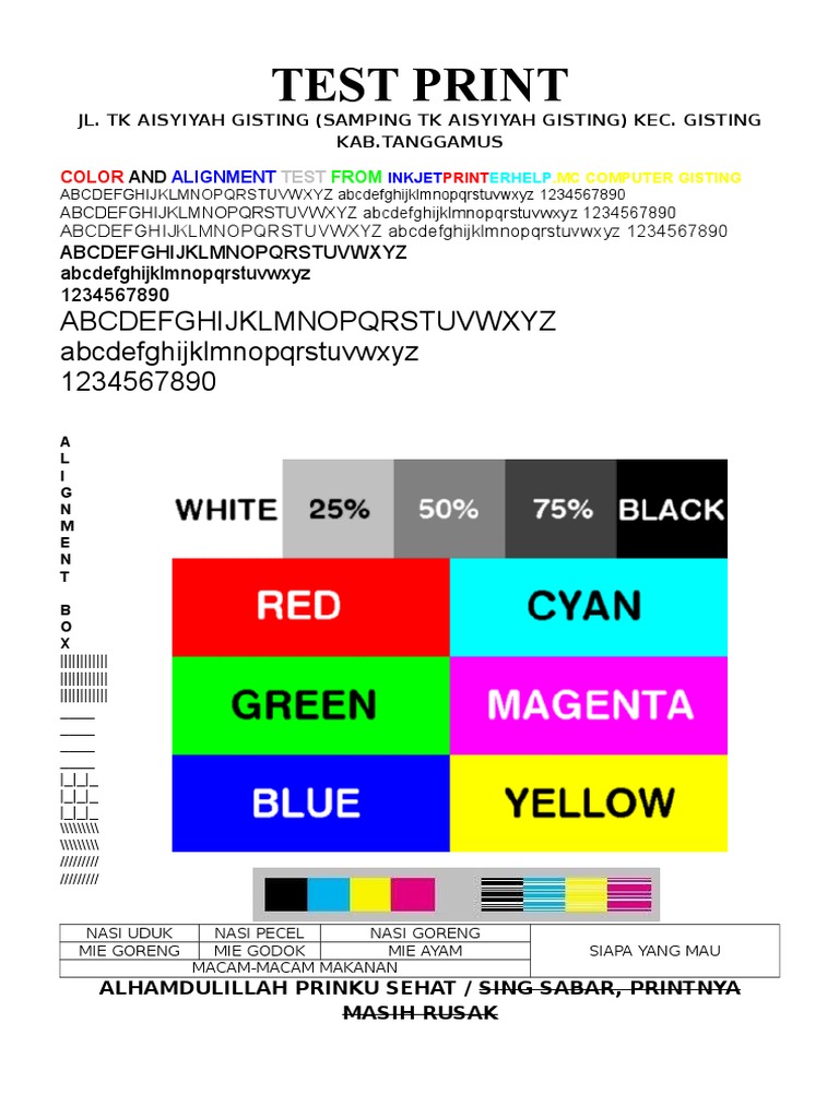 Printer Color and Alignment Test | PDF | Indonesian Cuisine