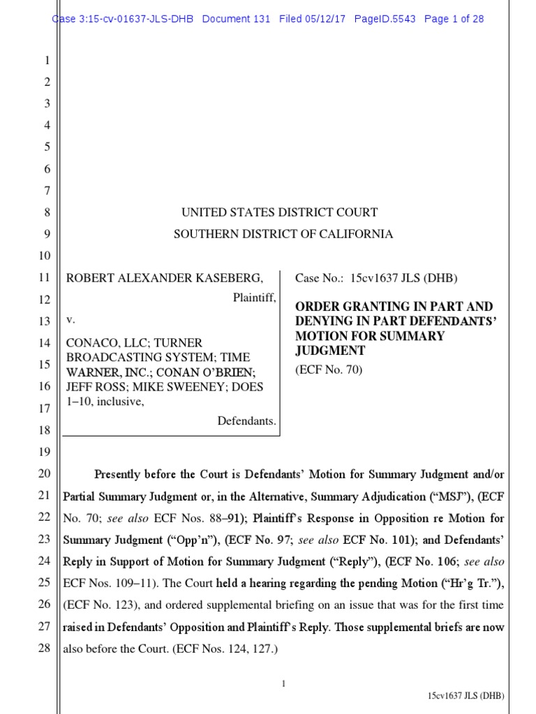 Order Granting in Part and Denying in Part Defendants' Motion For Summary Judgment | PDF ...