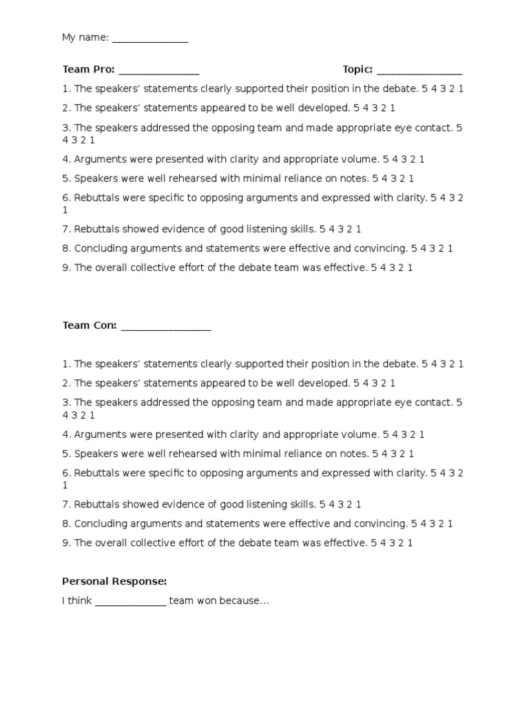 Debate Evaluation and Feedback Form | PDF | Epistemology | Communication