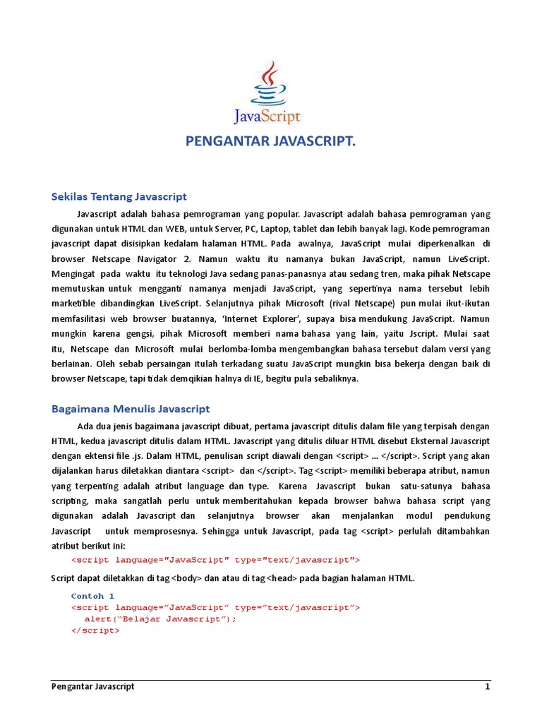 Dasar Pemrograman Javascript PDF | PDF | Metode & Bahan Ajar | Komputer