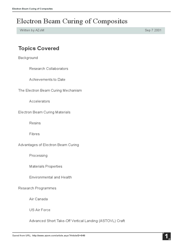 Electron Beam Curing of Composites | PDF