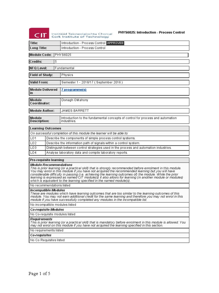 Module Introduction - Process Control | PDF | Emergence | Science And ...