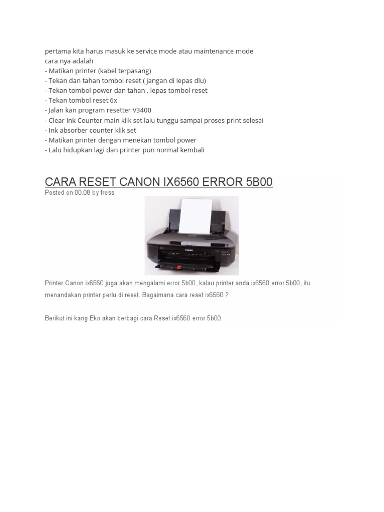 Reset Canon IX6560 Error 5B00 | PDF