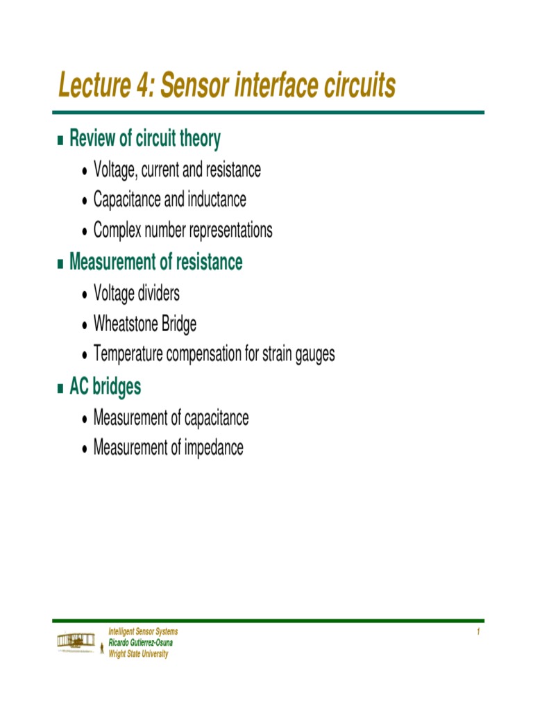 Lecture 4 - Sensor Interface Circuits | PDF | Volt | Electrical Impedance