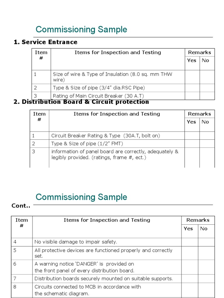 Commissioning Sample: 1. Service Entrance | PDF | Insulator ...