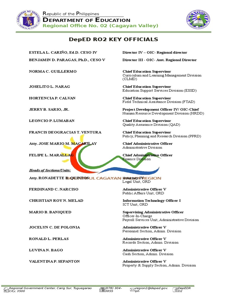 Deped Ro2 Key Officials: Regional Office No. 02 (Cagayan Valley) | PDF ...