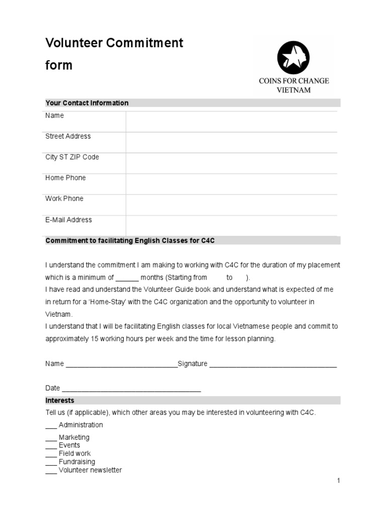 Volunteer Commitment Form - C4C | PDF | Volunteering | Email