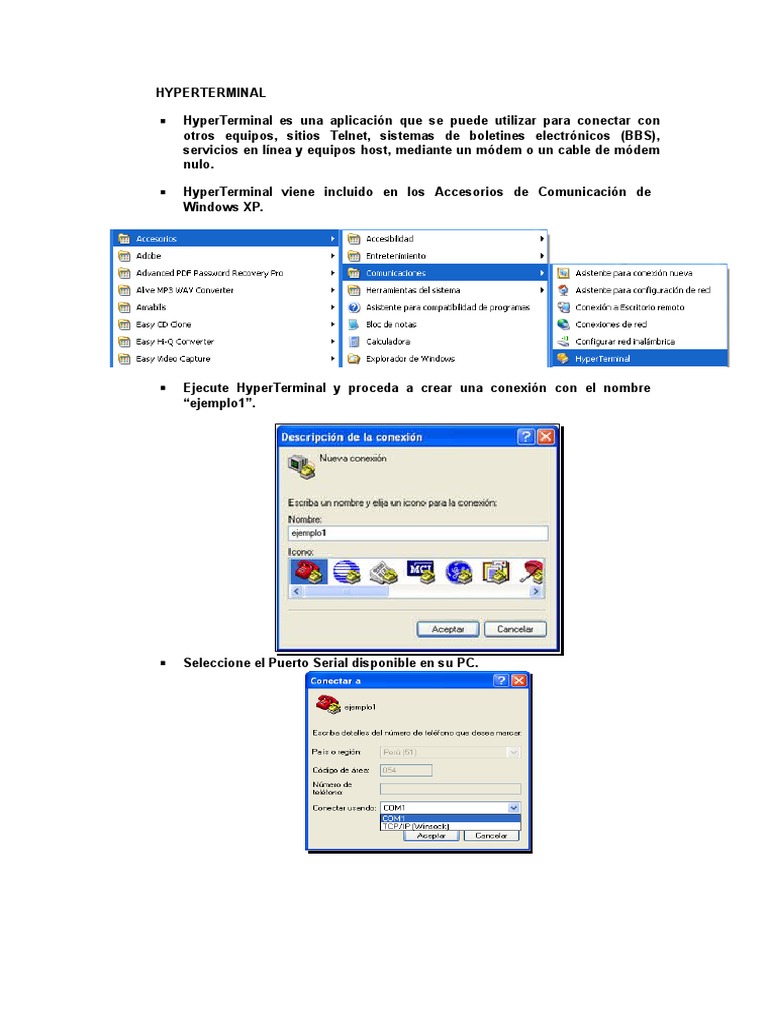 Ejecute Hyperterminal y Cree Una Nueva Conexión | PDF | Módem | Redes de computadoras