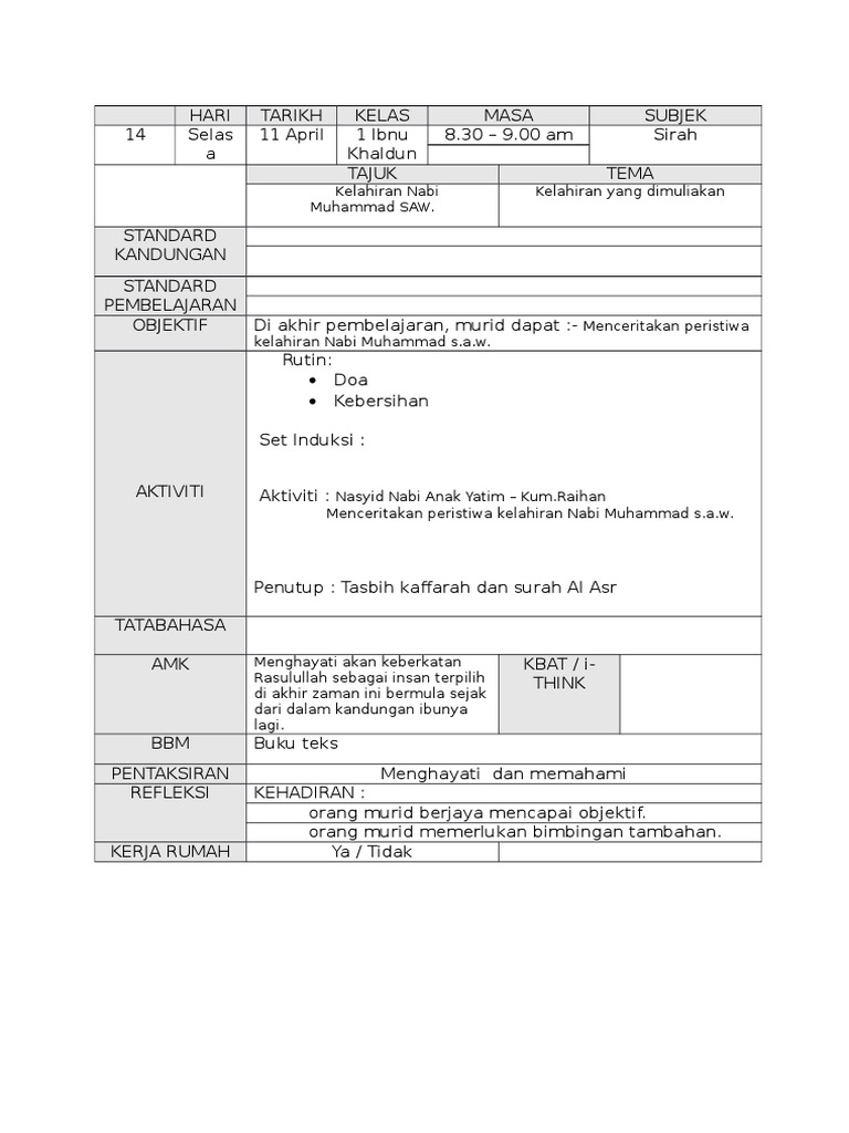 RPH Minggu 14 | PDF