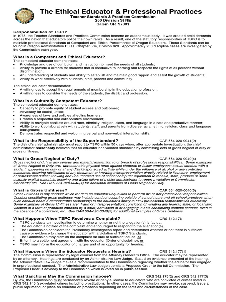 TSPC Educator Sanctions Overview | PDF | Probation | Teachers