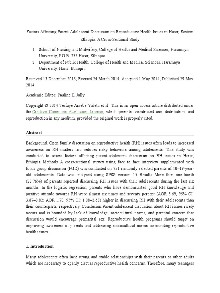 Factors Affecting Parent Pdf Adolescence Reproductive Health