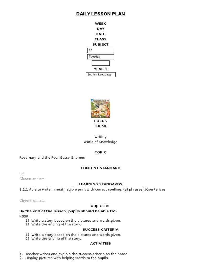 Lesson Plan Year 4 KSSR | PDF | Lesson Plan | Syntax