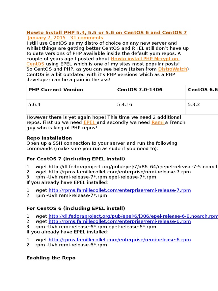 Howto Install PHP 5.4, 5.5 or 5.6 On CentOS 6 and CentOS 7 | PDF | Free ...