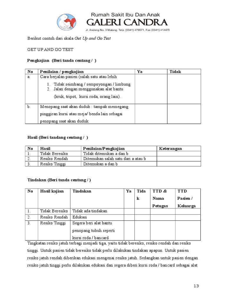 Berikut Contoh Dari Skala Get Up and Go Test | PDF