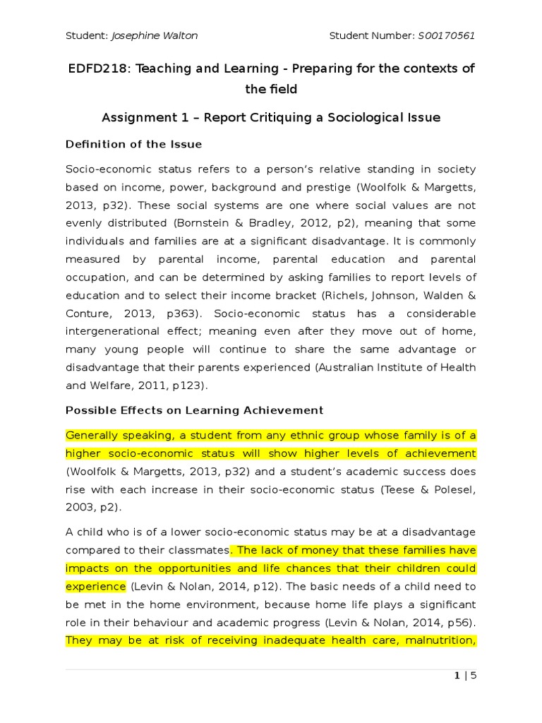 Assignment 1 Report Critiquing A Sociological Issue | PDF ...