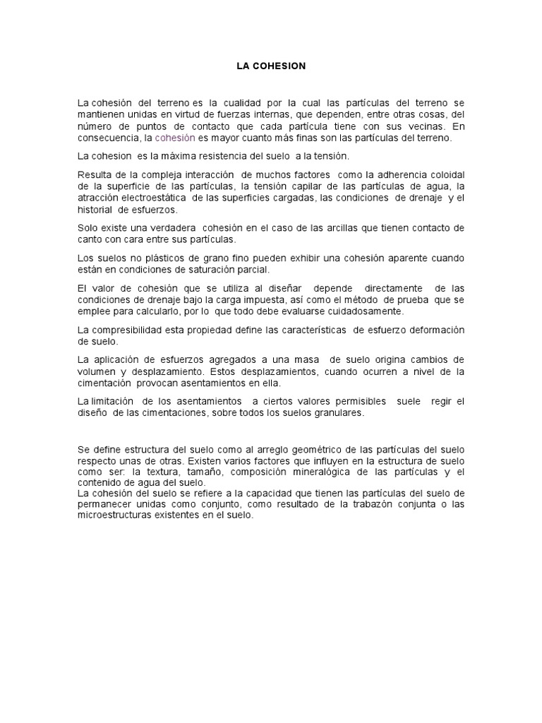 La Cohesion | PDF | Materiales | Ciencias fisicas