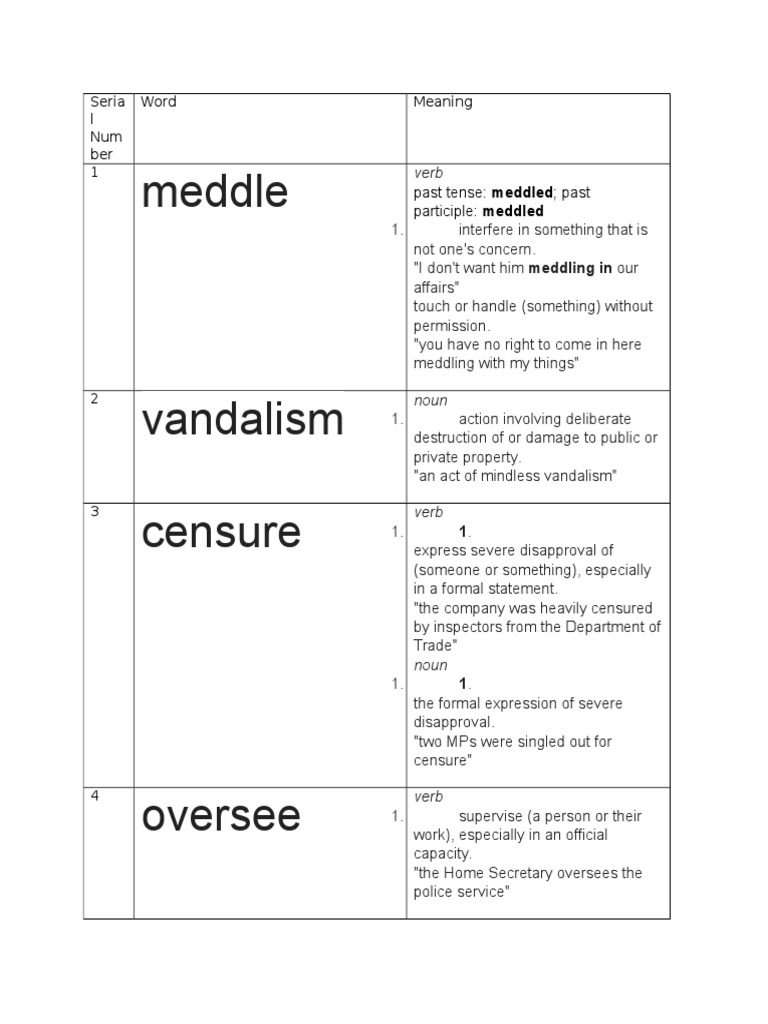 Meddle: Seria L Num Ber Word Meaning | PDF | Verb | Adjective
