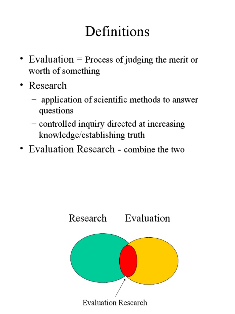 Definitions: - Evaluation - Research | PDF | Evaluation | Scientific Method