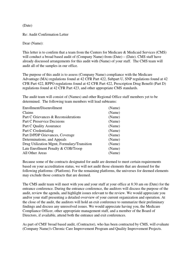 Audit Confirmation Letter | PDF | Medicare Part D | Health Economics