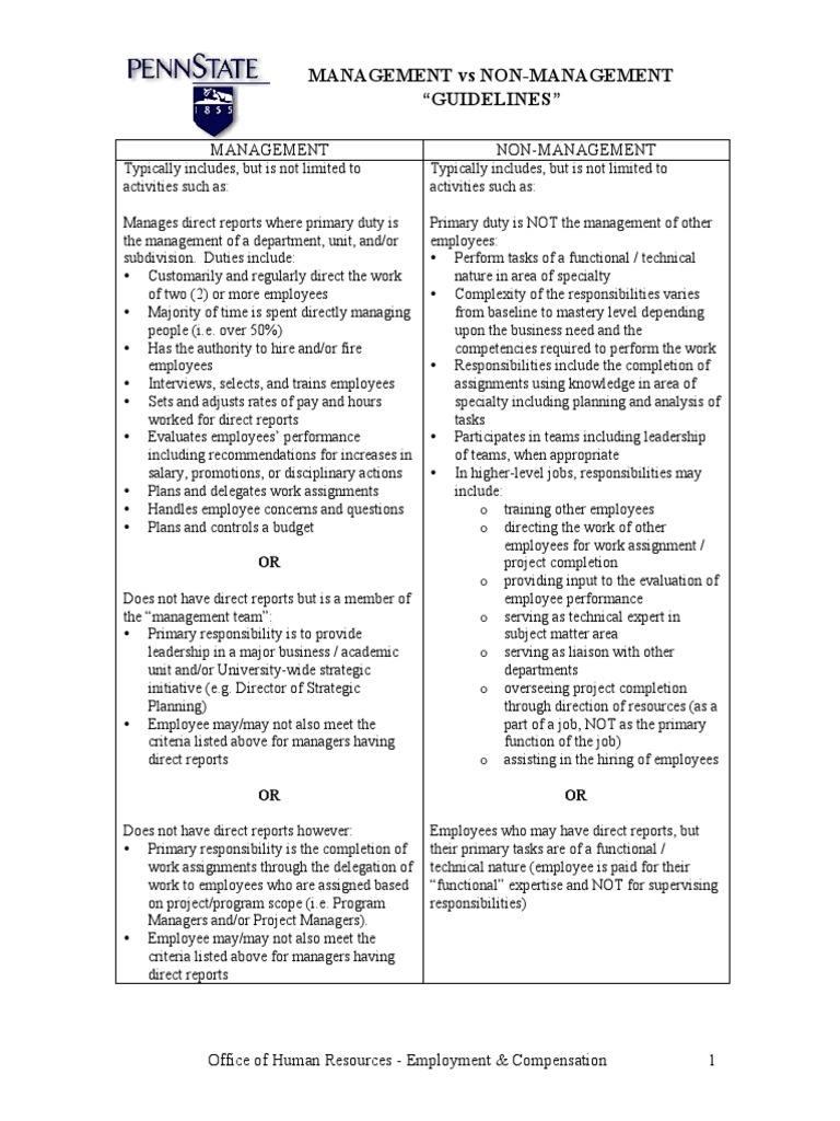 Management Vs Non Management Guidelines | PDF | Employment | Competence ...