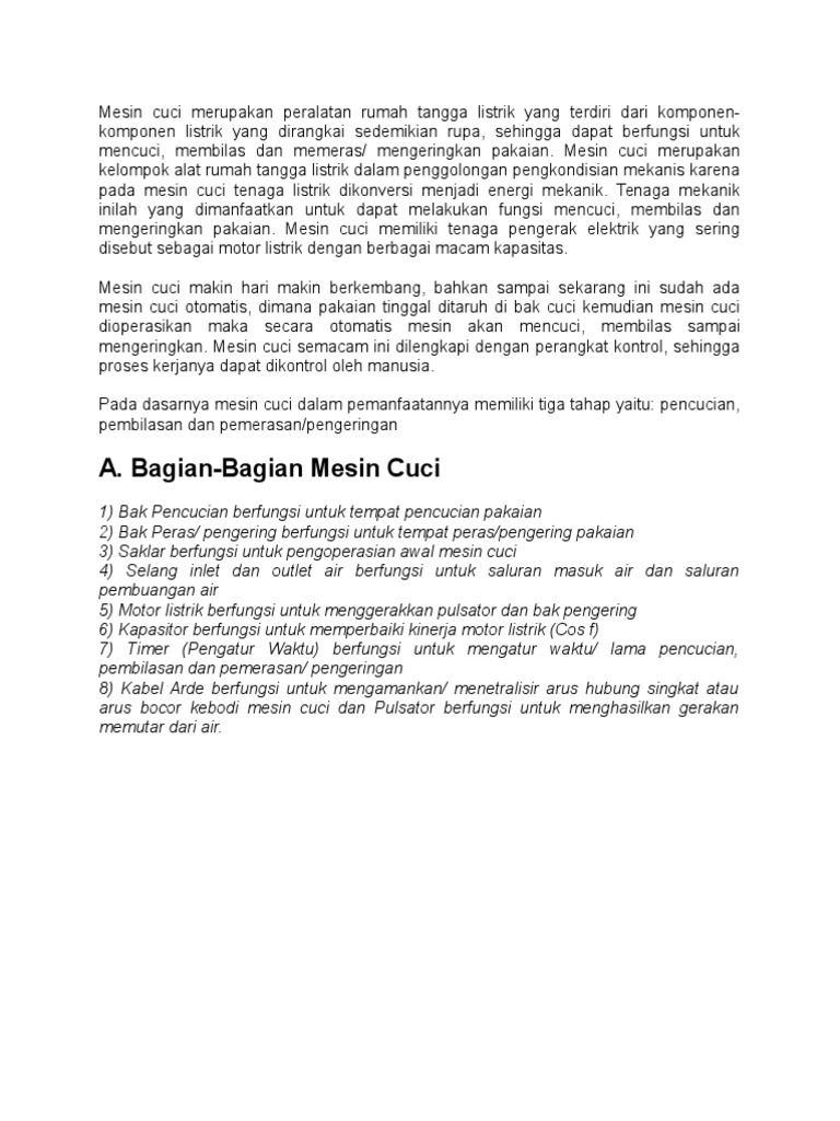 Prinsip Kerja dan Komponen Mesin Cuci | PDF