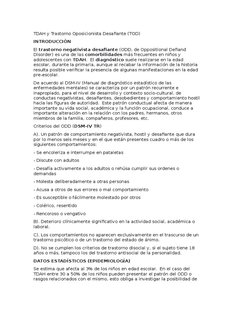 TDAH y Trastorno Oposicionista Desafiante | PDF | Desorden hiperactivo y deficit de atencion ...