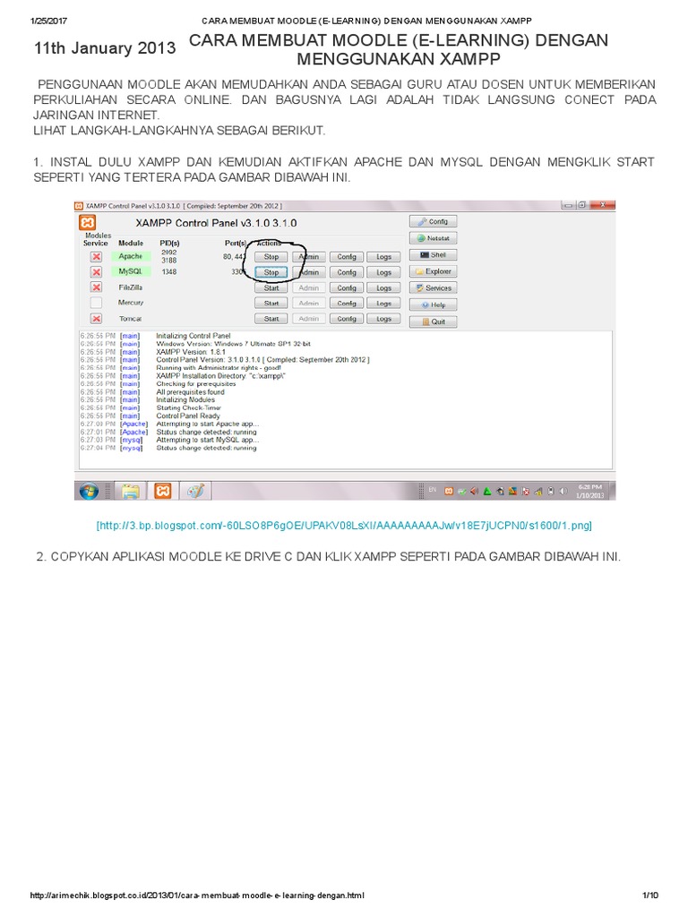Cara Membuat Moodle (E-Learning) Dengan Menggunakan Xampp | PDF