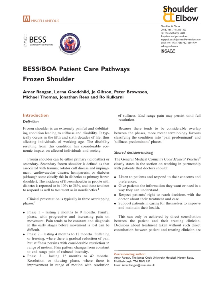 BESS/BOA Patient Care Pathways Frozen Shoulder | PDF | Physical Therapy ...