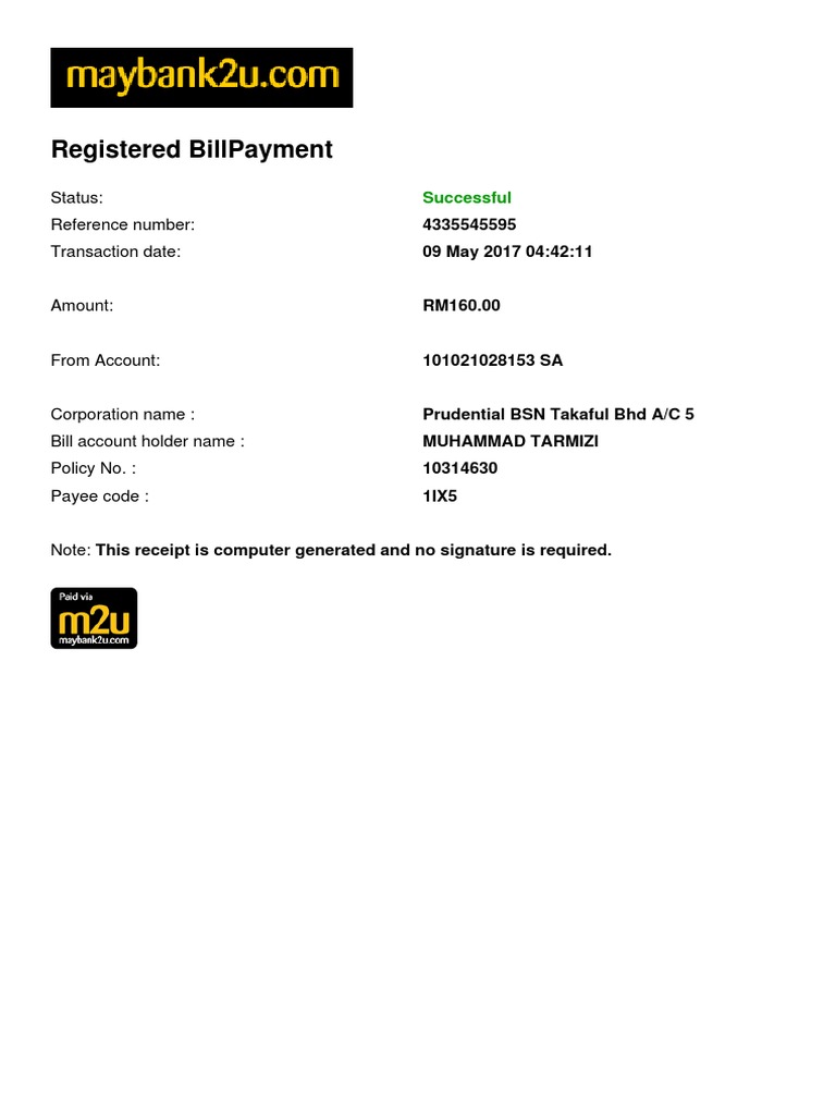 Successful Bill Payment Receipt | PDF